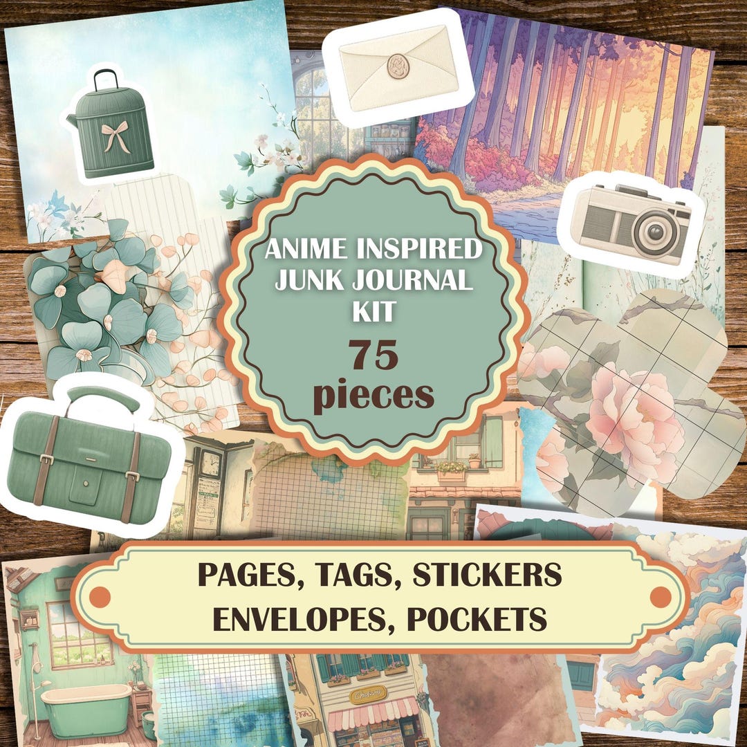Pastel Japanese Anime Junk Journal Kit, Printable Pages, Envelopes ...