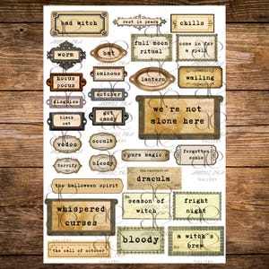 Spooky Halloween Word Tags: Vintage Printable Labels (90+ Pieces ...