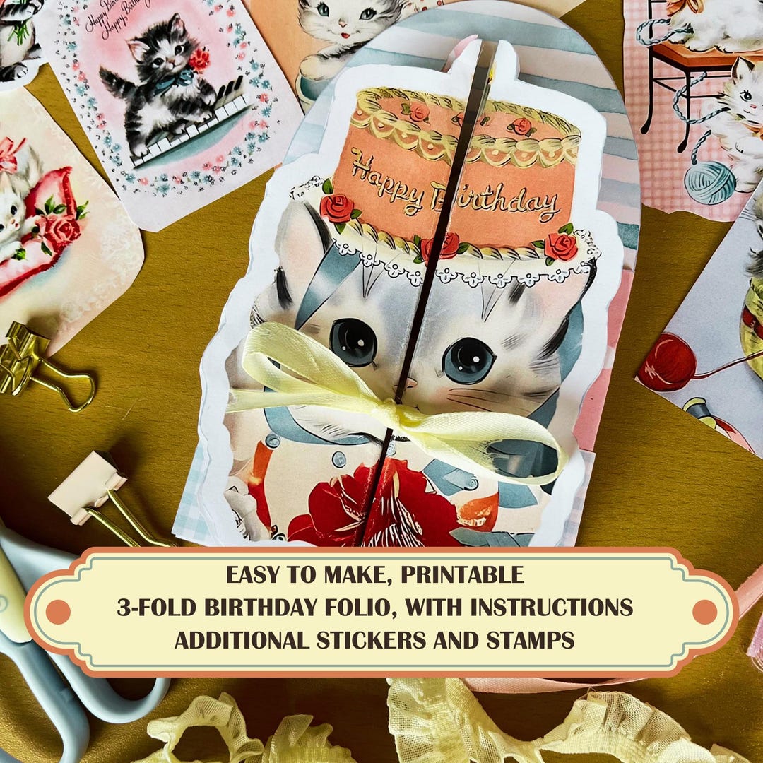 Printable Vintage Birthday Junk Journal Folio: Stickers & Tags (digital ...