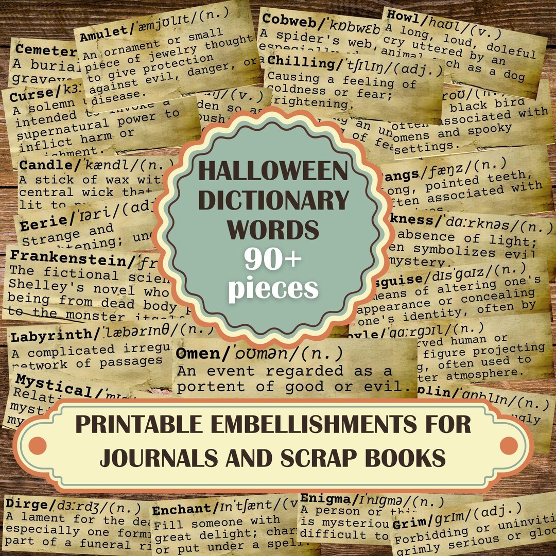 Halloween Dictionary Word Tags, Printable Scary Quote Labels ...