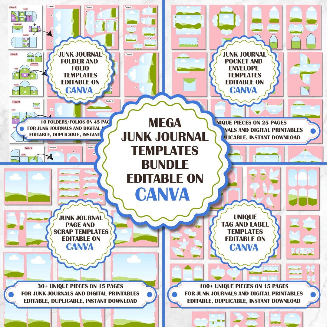 Canva Junk Journal Templates Mega Bundle, 200 Pieces on 100 Pages ...