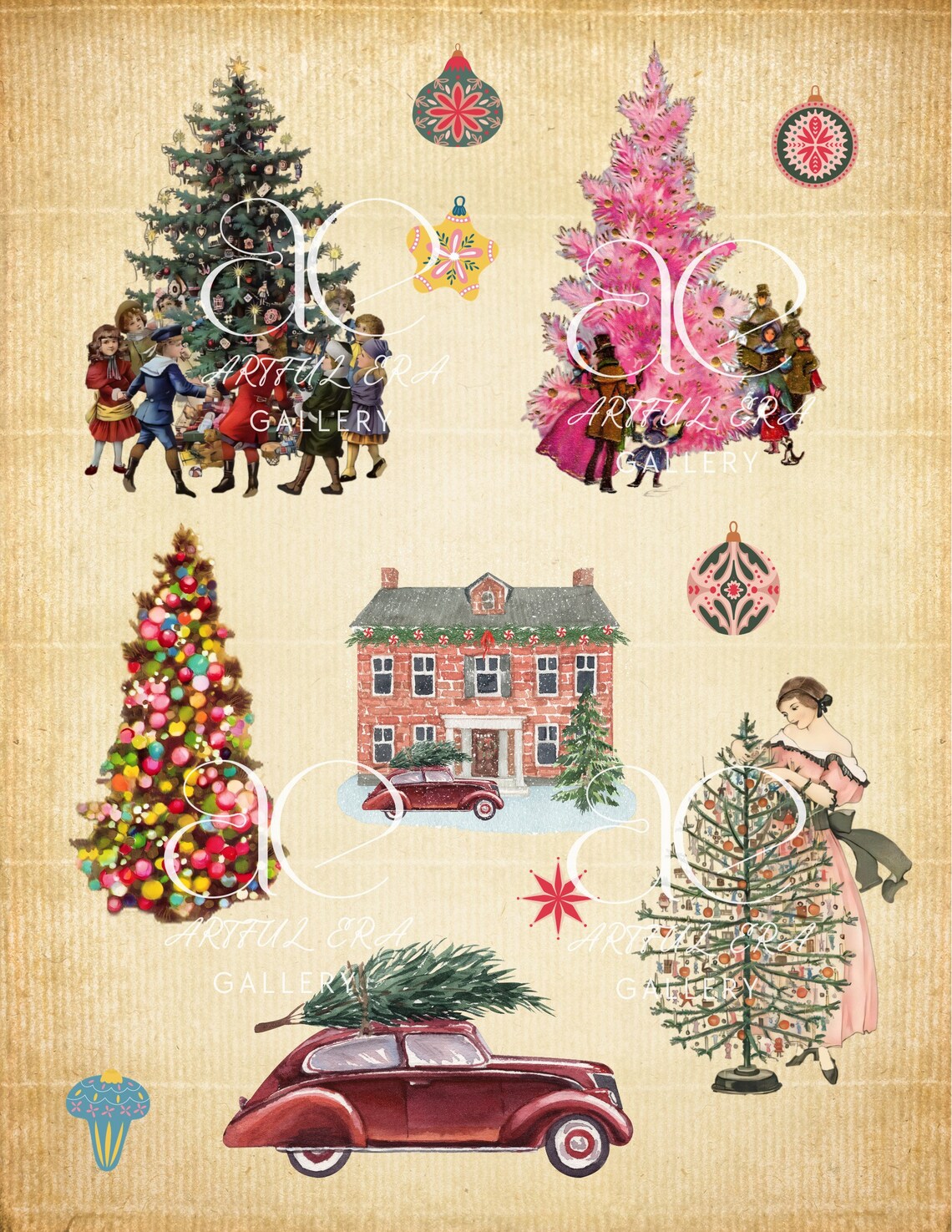 Vintage Christmas Trees PNG Clipart: Retro Ephemera (digital Download ...