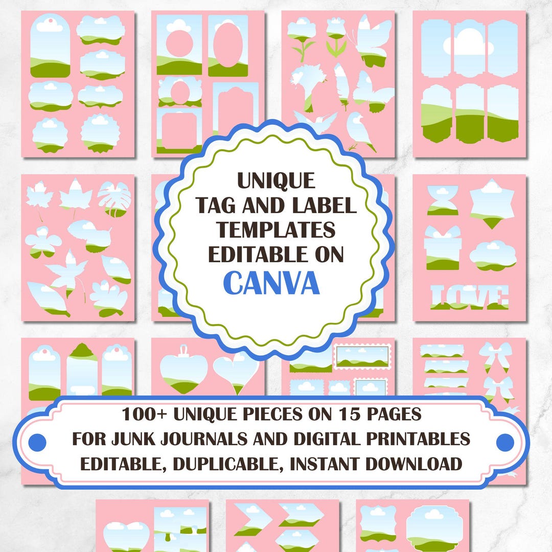 Canva Frames Kit: Vintage Tag & Label Templates for Junk Journals ...