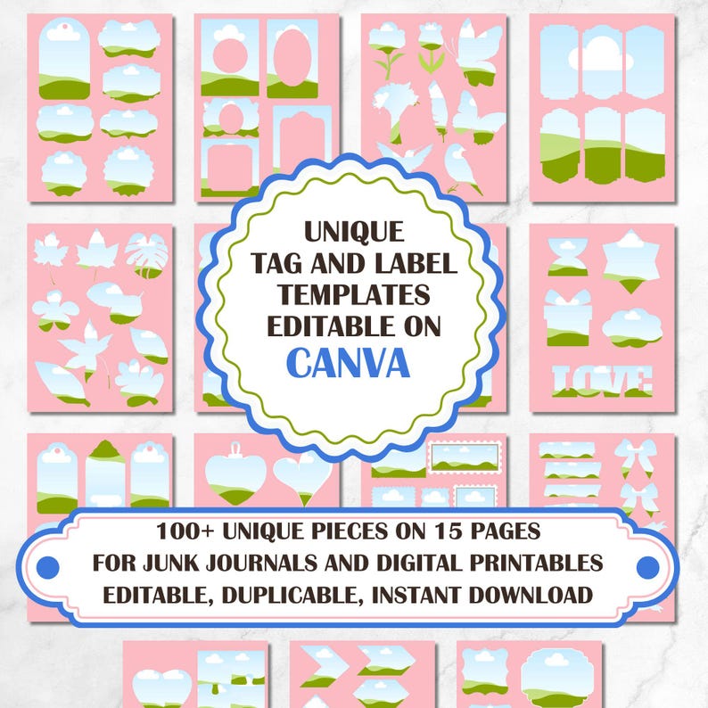 Canva Frames Kit: Vintage Tag & Label Templates for Junk Journals ...