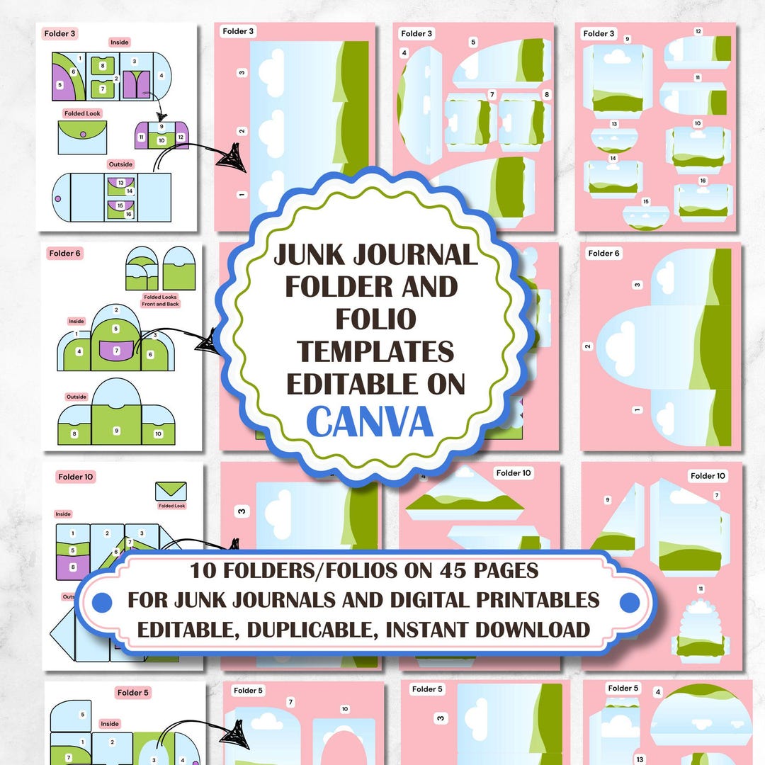 Canva Junk Journal Folder Templates: 10 Folio Designs (digital Download ...