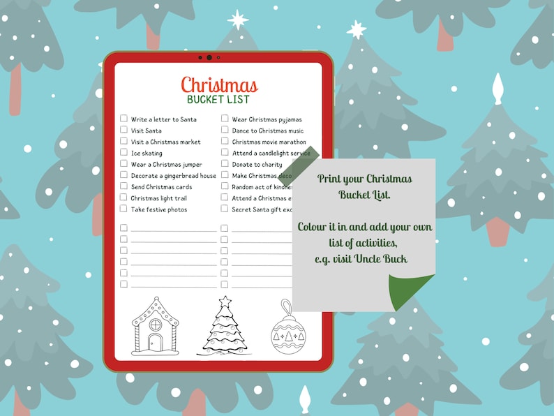 Christmas Activity List. Printable Colour-in Christmas Bucket List for ...