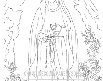 Our Lady of the Rosary Coloring Page - Etsy