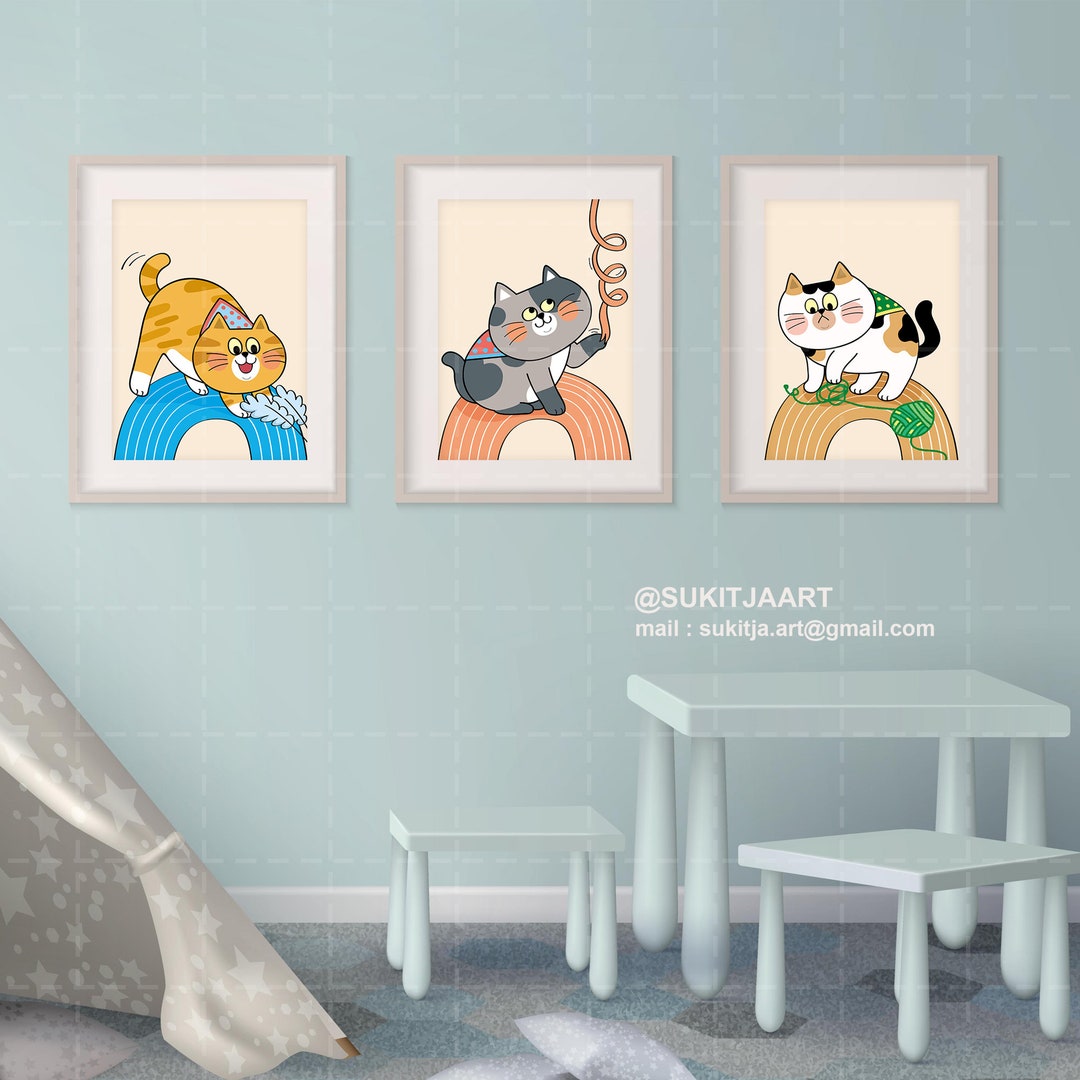 Fat Cat, Cat Printable Wall Art, Kids Bedroom Decor, Animal Print for ...