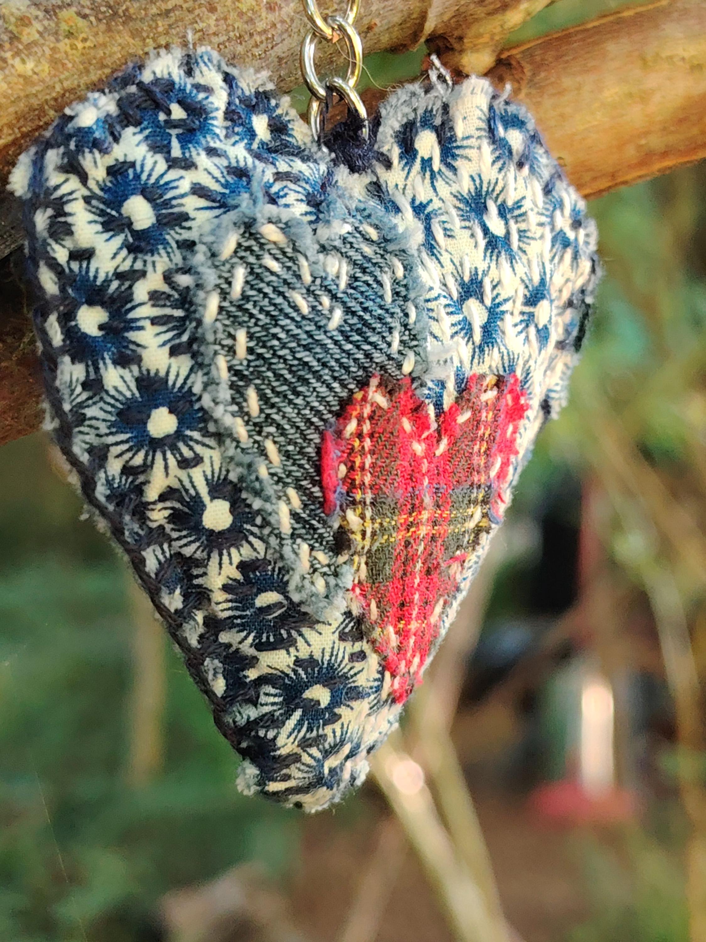 Distressed Fabric Recycled Fabric Heart Shaped Padded Keychain . Slow ...