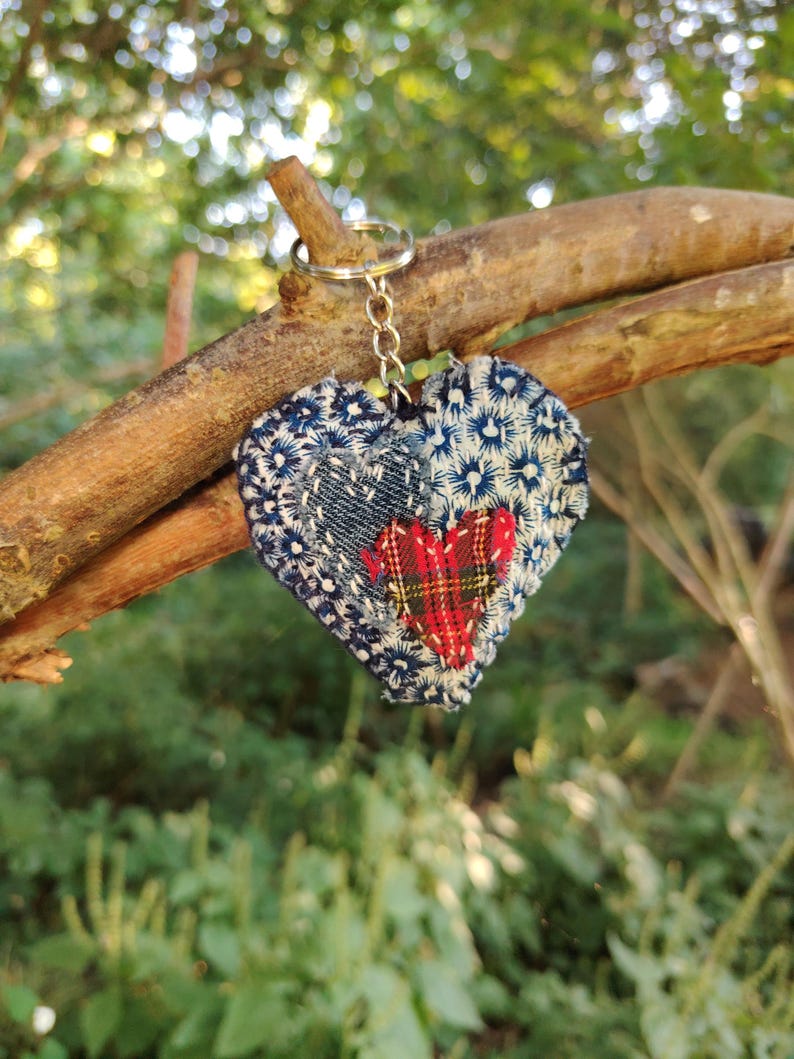 Distressed Fabric Recycled Fabric Heart Shaped Padded Keychain . Slow ...