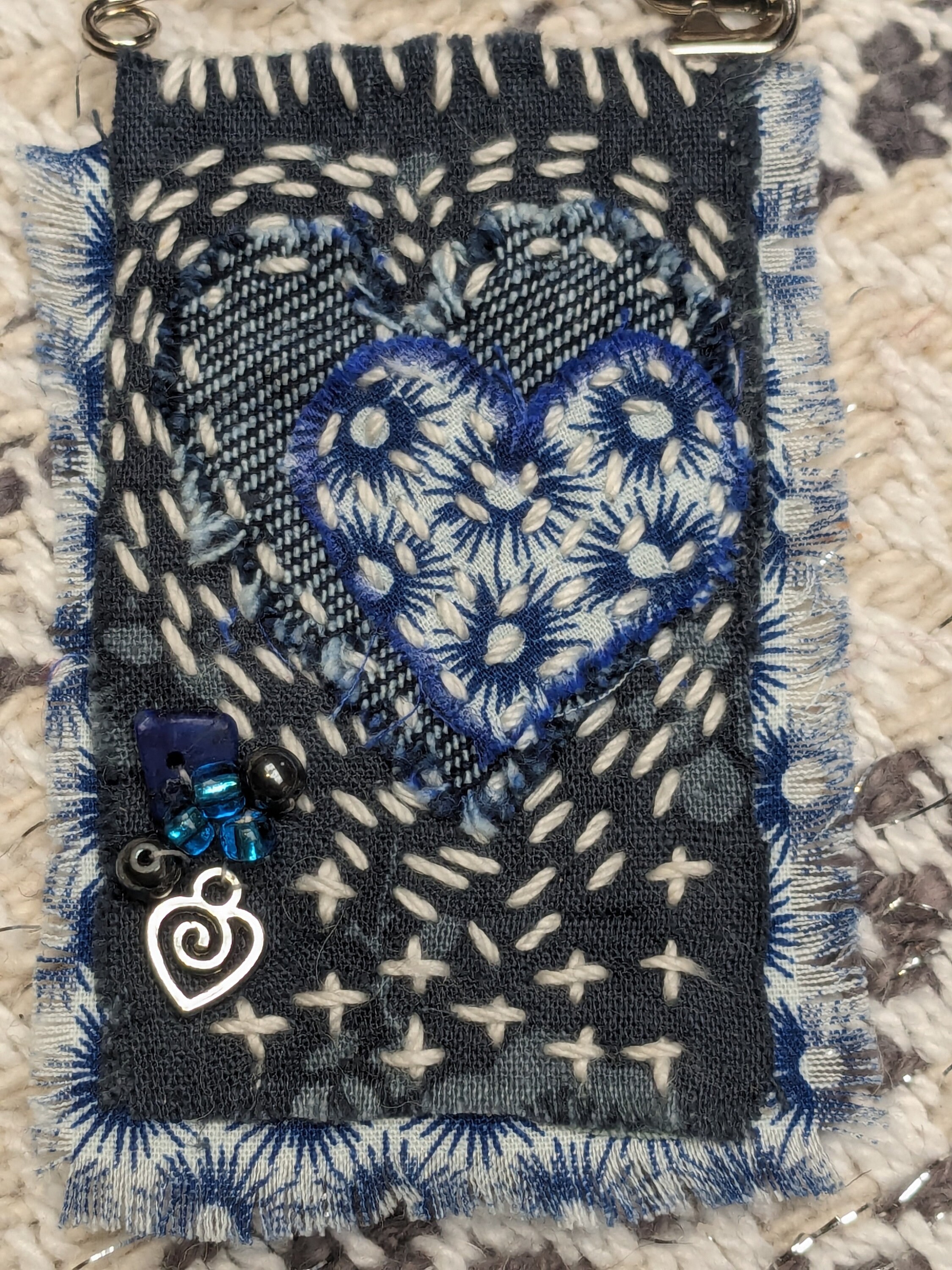 Recycled Fabric Boro Sashiko Heart Brooch Pin. Slow Stitched Wearable ...