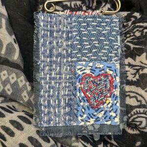 Recycled Fabric Boro Sashiko Heart Motif Kilt Pin Brooch. Slow Stitched ...