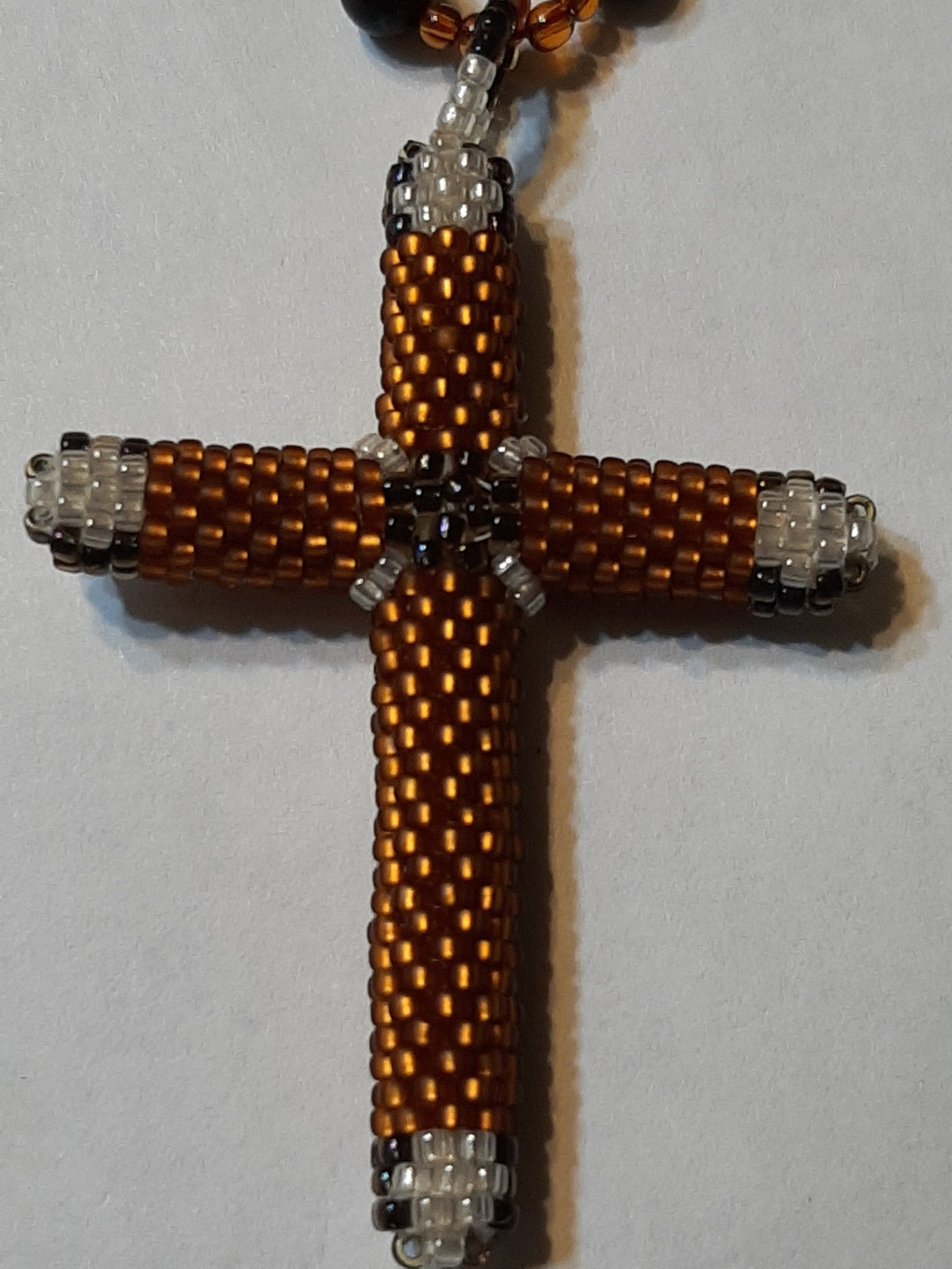 Seed Bead Cross Pendant Coppertone/cream - Etsy