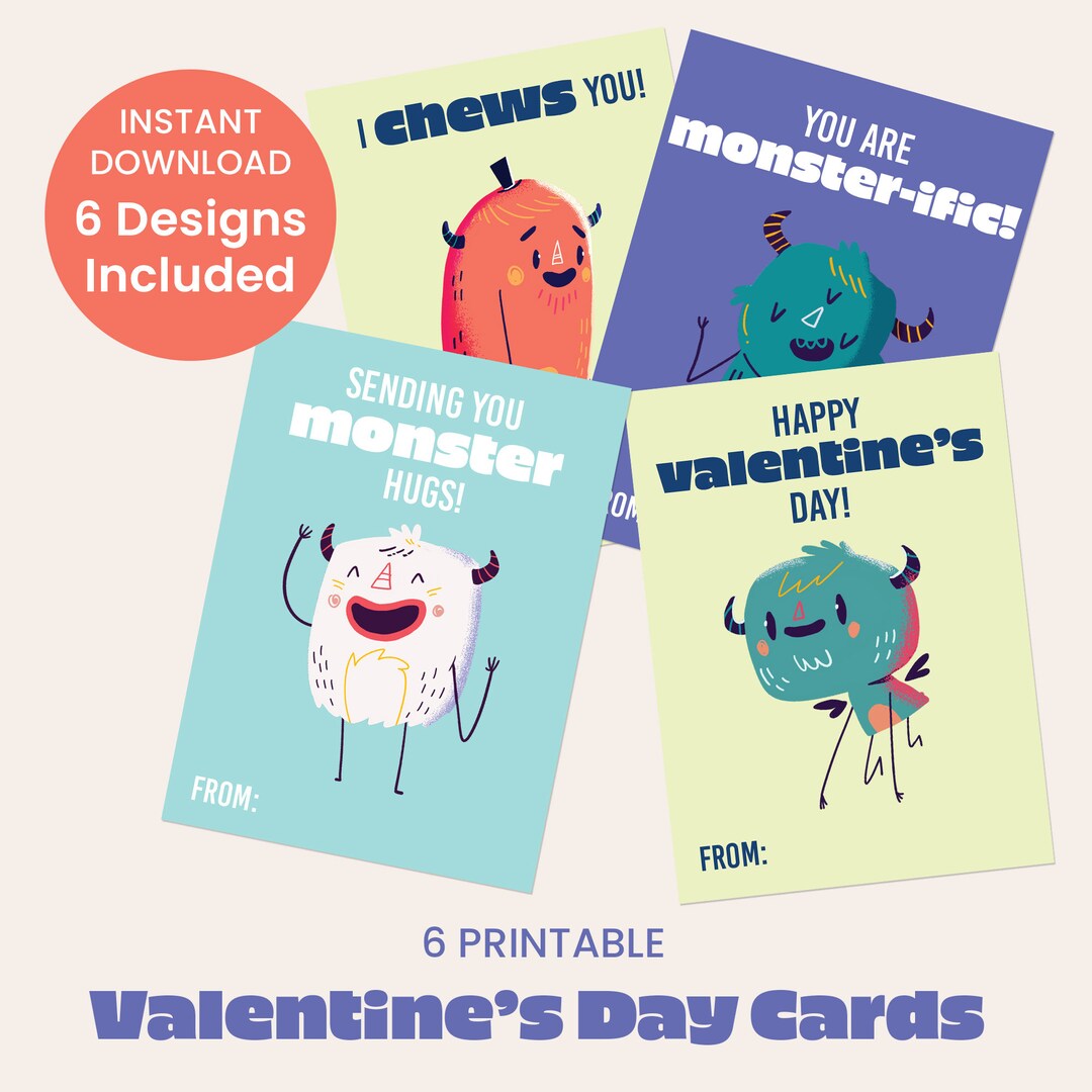 Happy Monsters Kids Valentine's Day Cards | 6 Classroom Valentine's Day ...