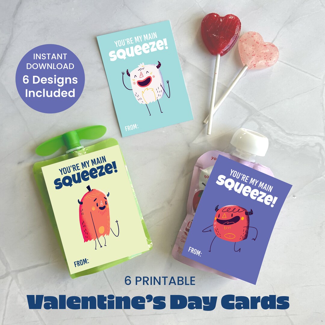 Kids Valentine's Day Pouch Cards | You're My Main Squeeze Applesauce ...