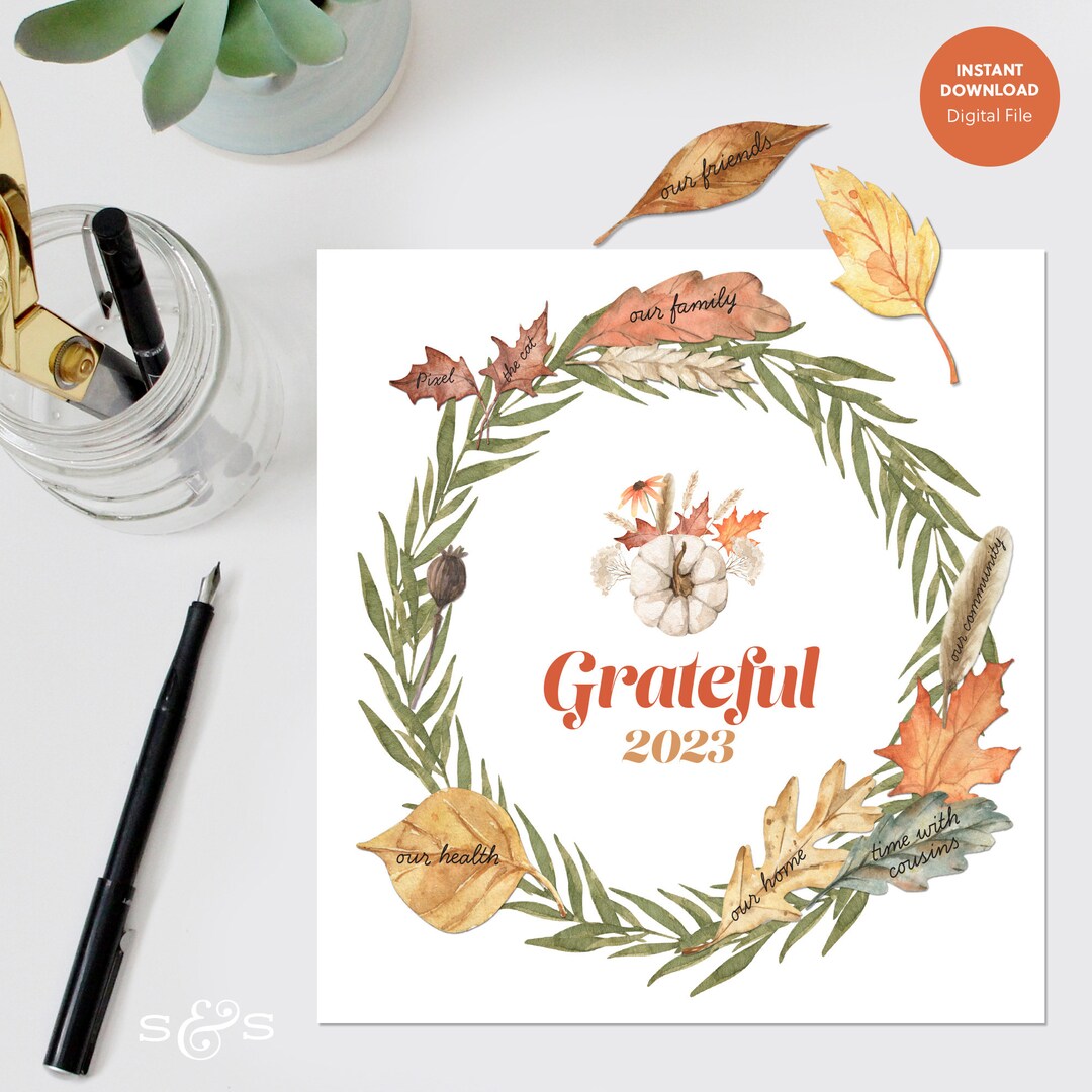Thanksgiving Grateful Wreath | Printable DIY Modern Thankful Tree ...