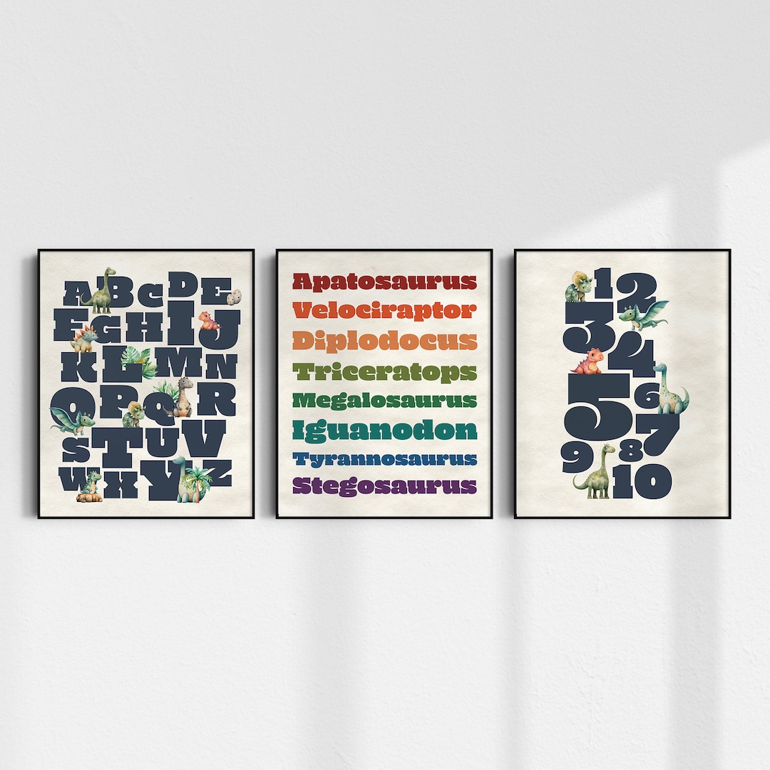 Kids & Nursery Room Decor | Dinosaur Alphabet and Number Wall Art ...