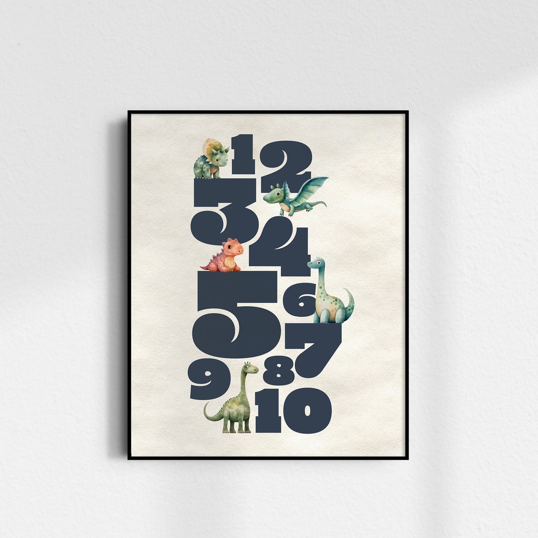 Dinosaur Numbers Wall Art | Nursery & Kids Room Decor | Printable ...