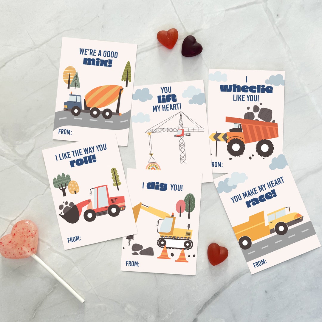 Trucks Kids Valentine's Day Cards | 6 Classroom Valentine's Day Cards ...
