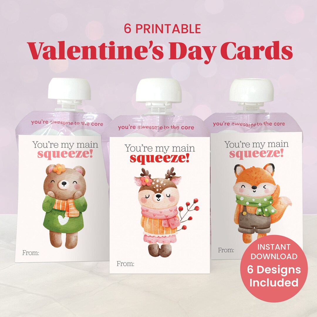 Valentine's Day Pouch Cards | You're My Main Squeeze Kids Valentine's ...