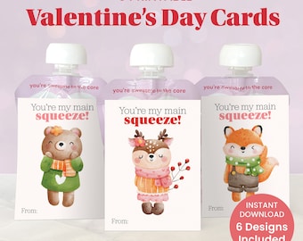 Kids Valentine's Day Pouch Cards | You're My Main Squeeze Applesauce ...