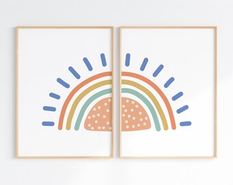 Boho Rainbow Kids Baby Nursery Digital Room Wall Art Decor Posters ...