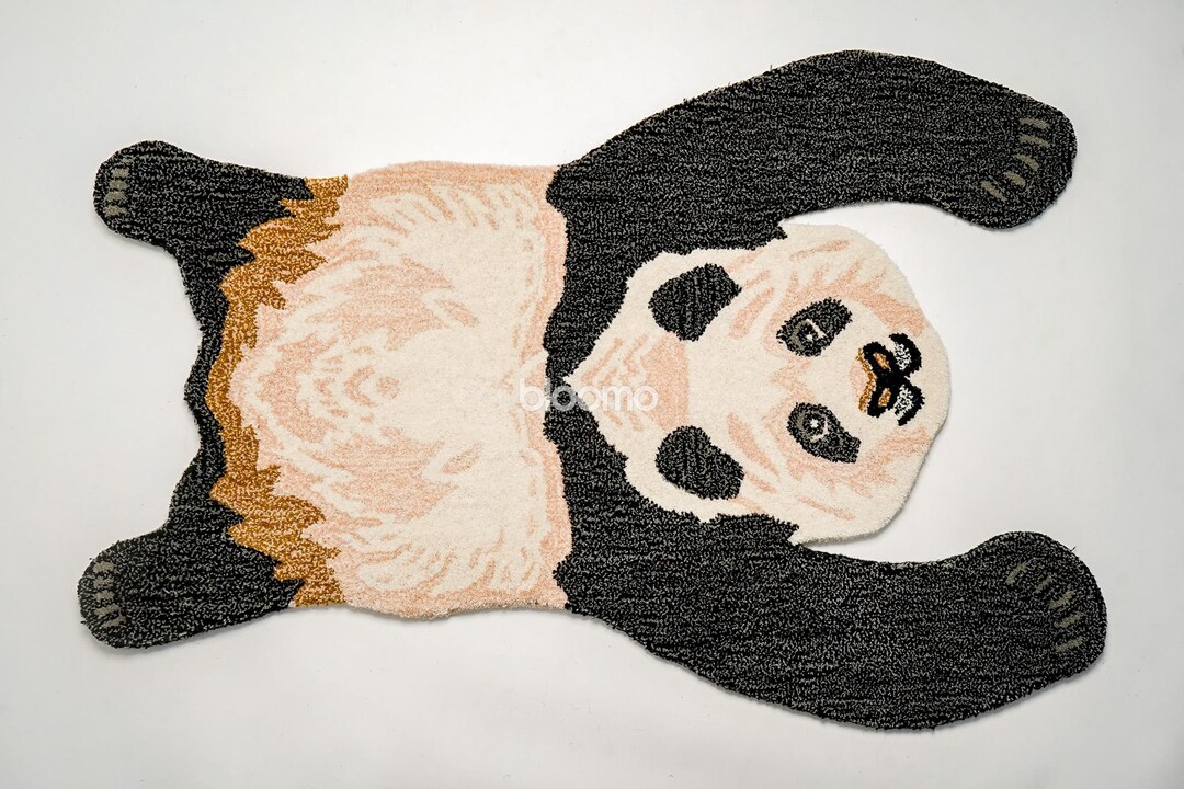Black White Panda Rug, Hand Tufted Wool, Custom Size Nursery Play Mat ...