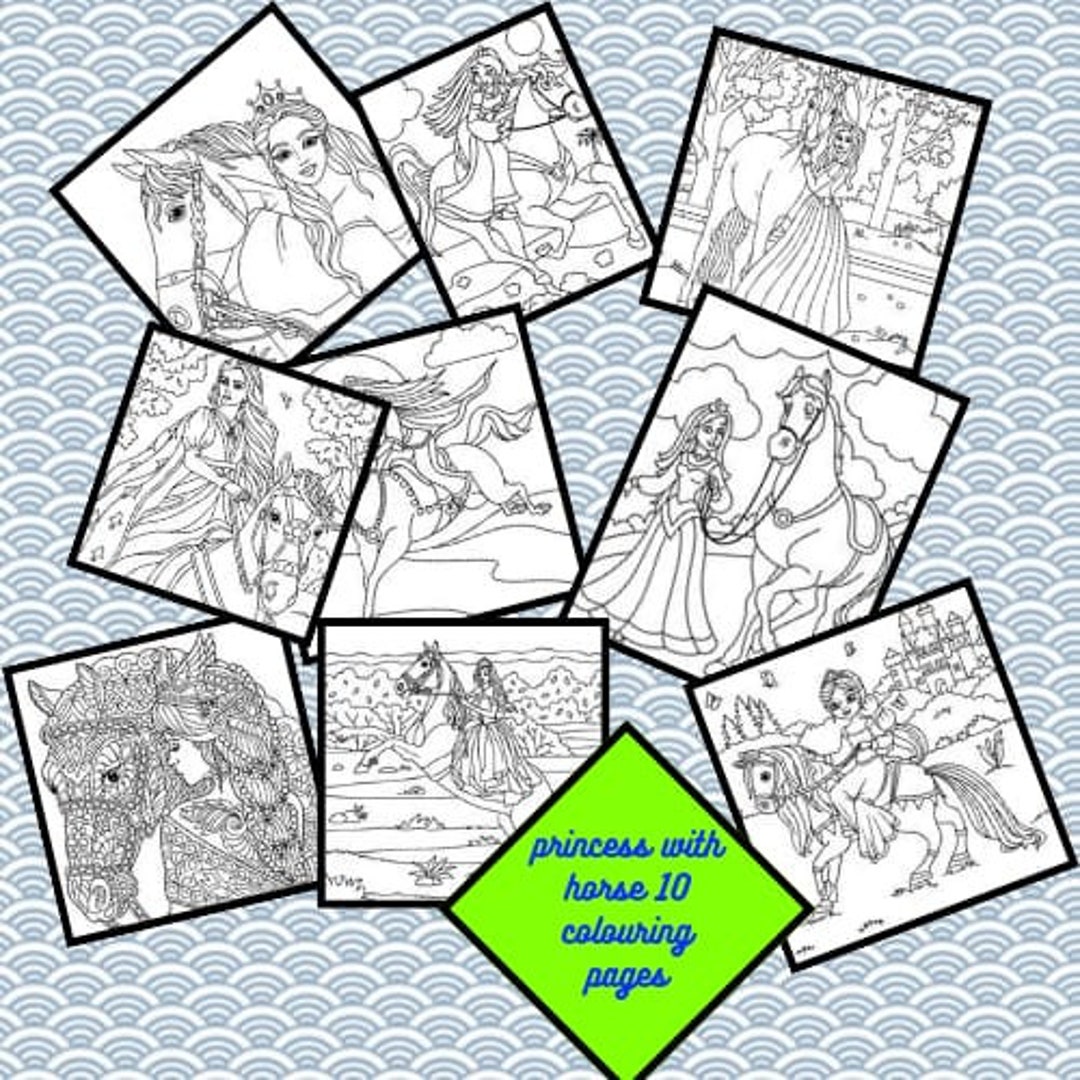 Princess With Horse 10 Colouring Pages Colouring Pages - Etsy