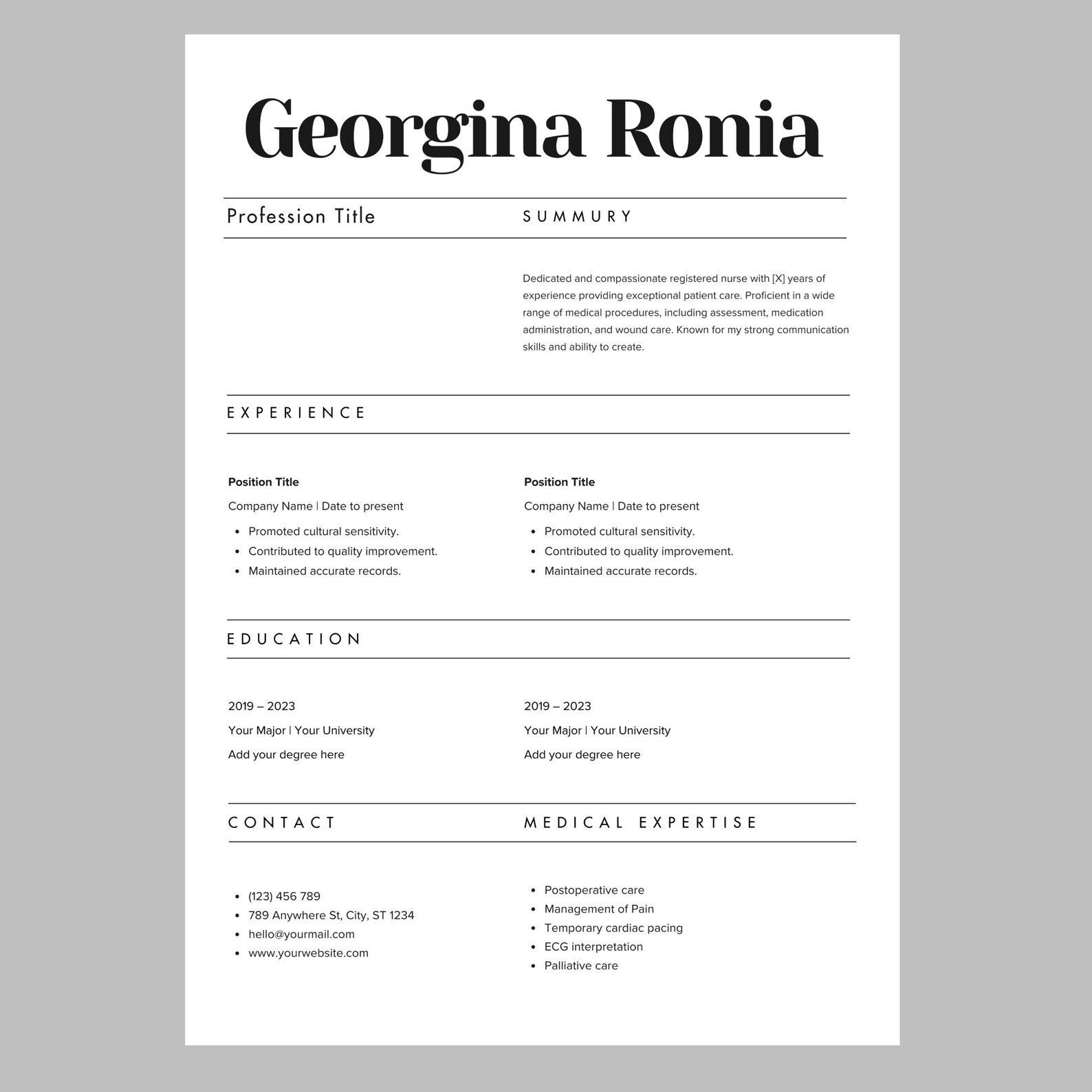 Nurse ATS Friendly Resume Template for Canva Resume and Cover Letter ...