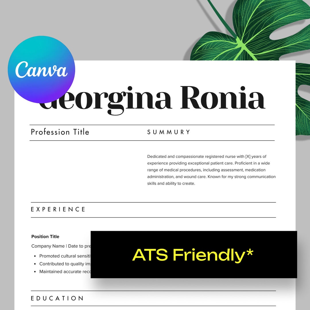 Nurse ATS Friendly Resume Template for Canva Resume and Cover Letter ...