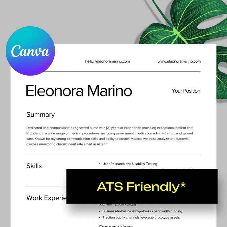 ATS Friendly Resume Template for Canva Resume and Cover Letter Template ...