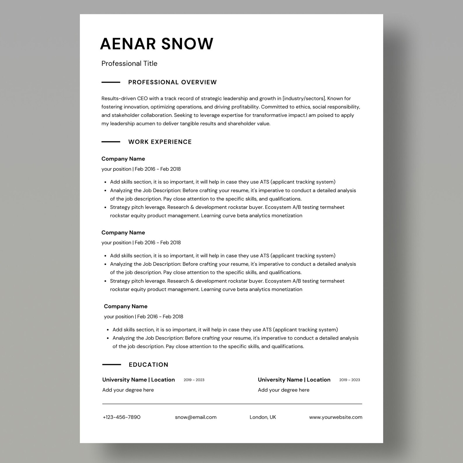 ATS Friendly Resume Template for Canva Resume and Cover Letter - Etsy