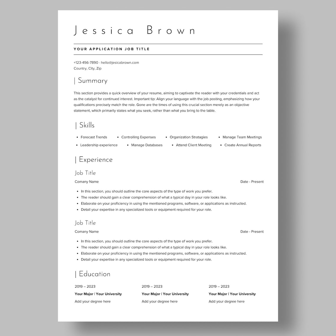 ATS Friendly Resume Template for Canva Resume and Cover Letter Template ...