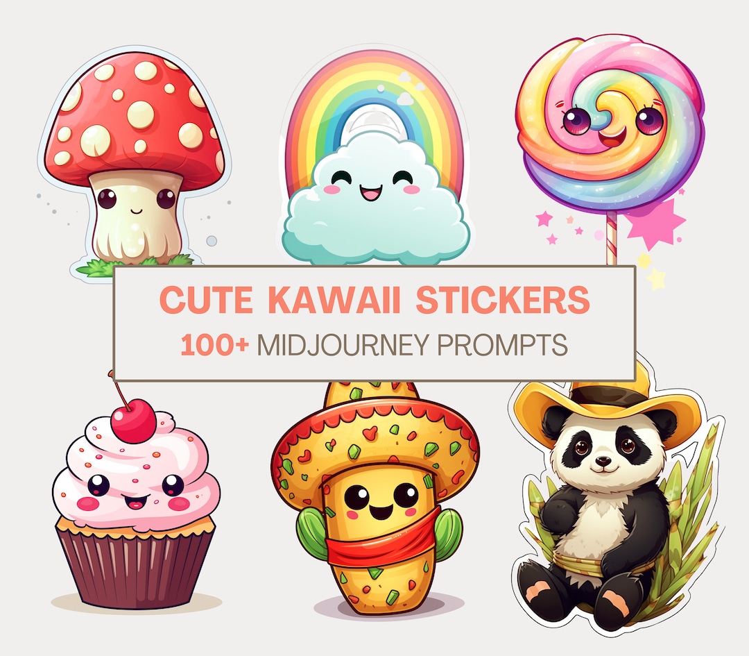 100 Cute Kawaii Stickers Midjourney Prompt AI Art - Etsy