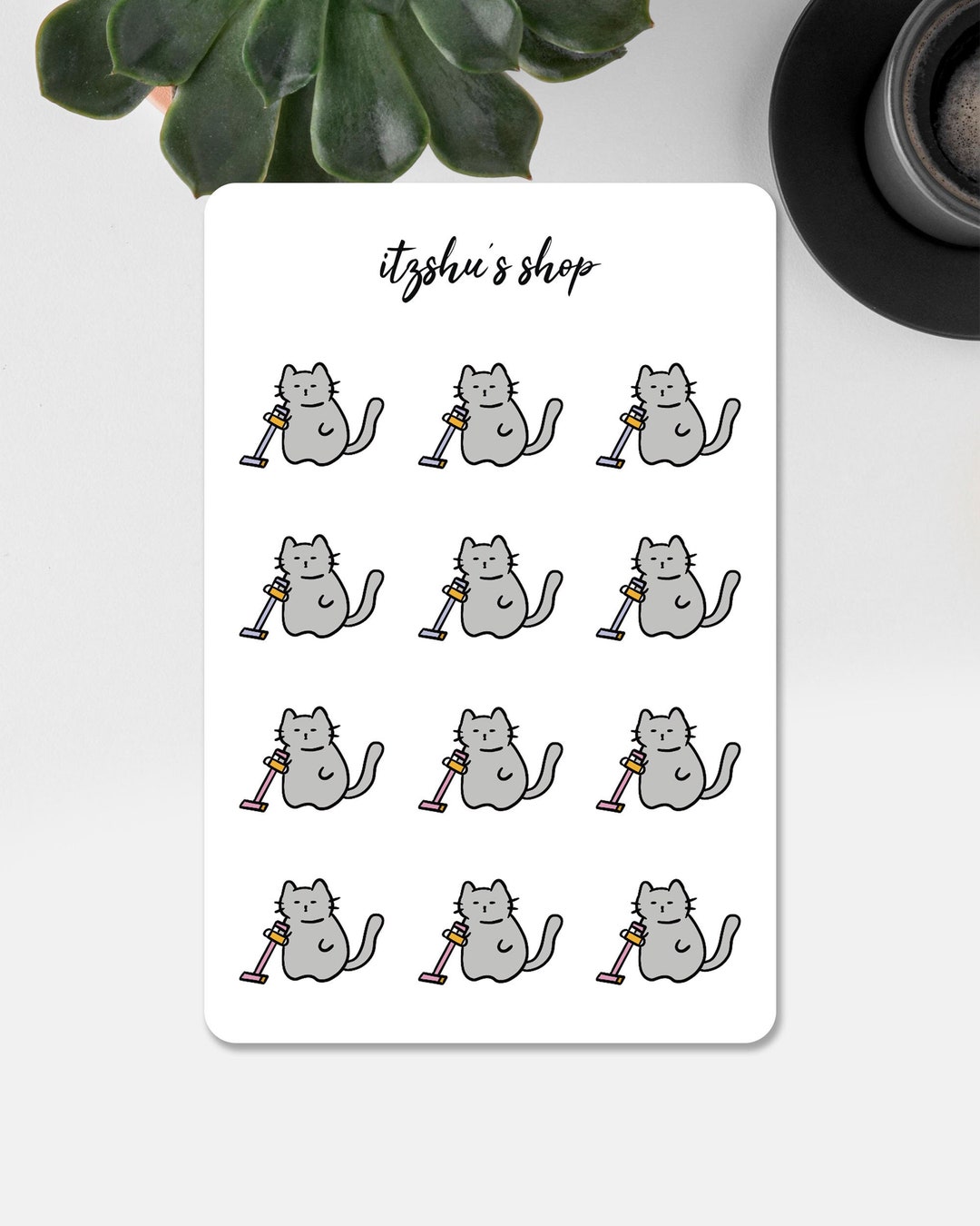 Cat & Vacuum Mini Sticker Sheet Cute Cat Stickers for - Etsy