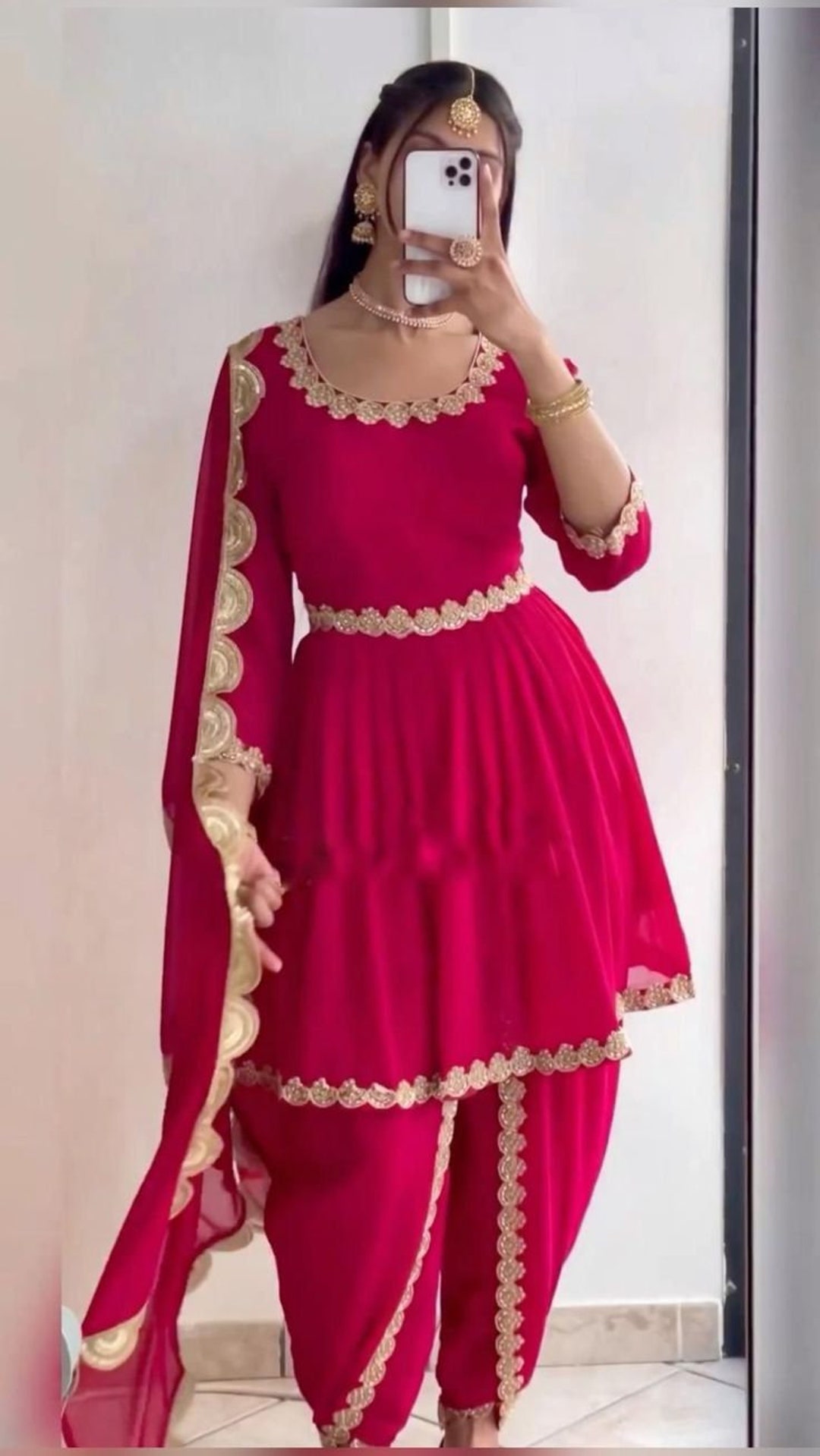 Pink Punjabi Dhoti Salwar Kameez With Heavy Embroidery Work for Women ...