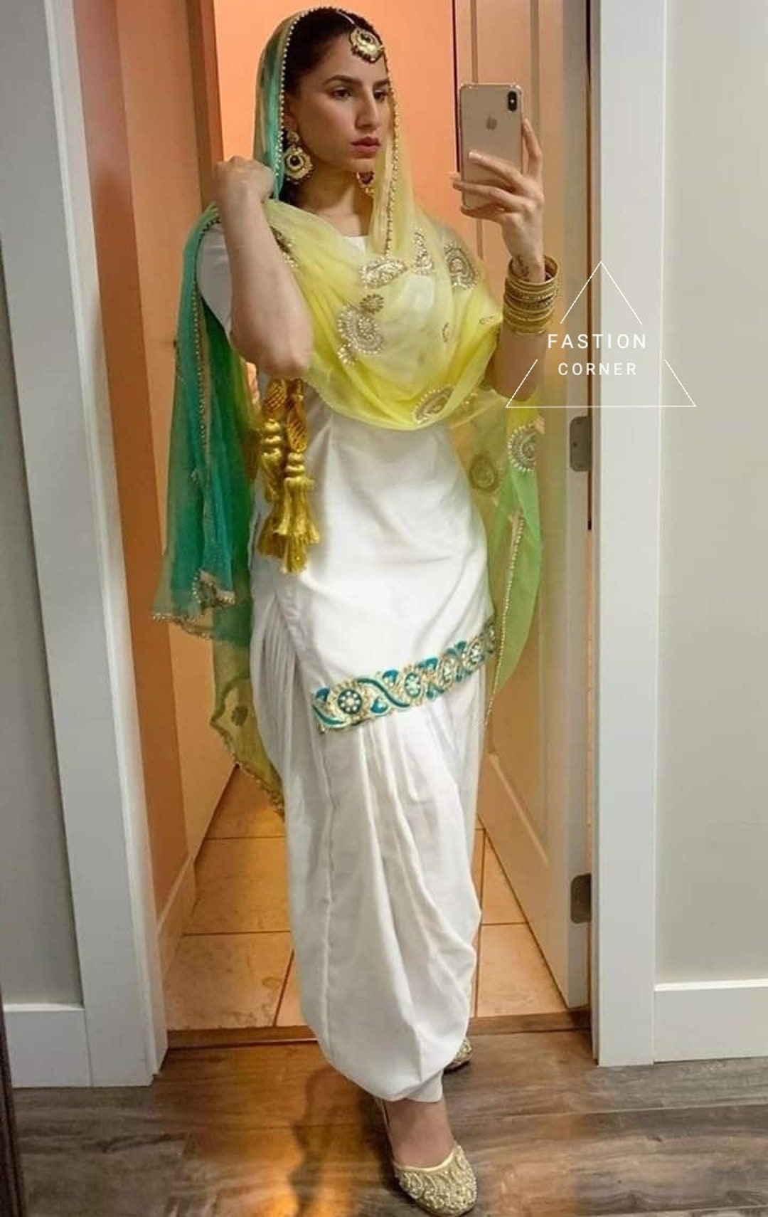 White Punjabi Patiala Suit Net Multi Color Dupatta Latest Designer ...