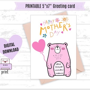 Printable Mother's Day Card Printable Card 5x7 PDF JPG Instant Download ...