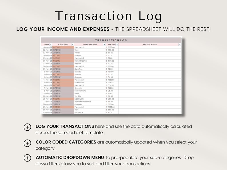 Income and Expense Tracker | Excel & Google Sheets Template | Digital ...