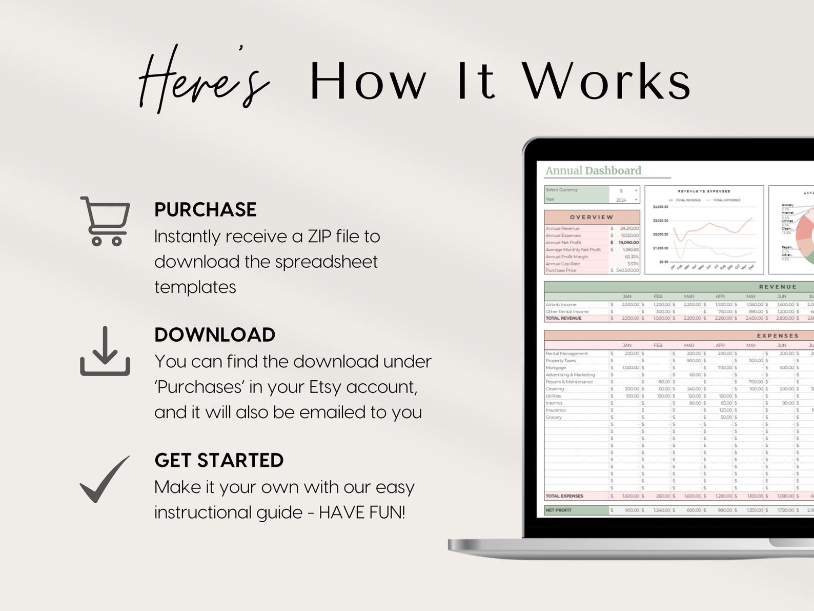 Airbnb Income & Expenses Tracker Spreadsheet Excel Vacation Rental ...