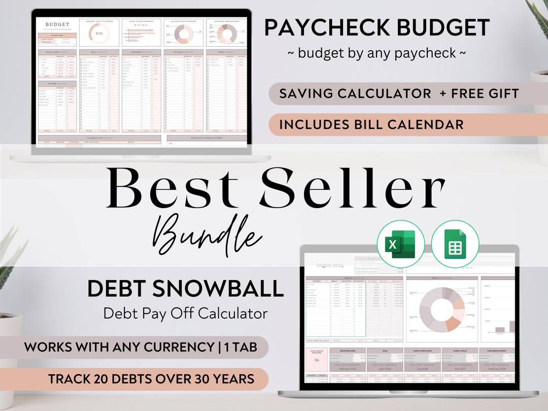 BUNDLE Paycheck Budget and Debt Snowball Excel & Google Sheets | Budget Spreadsheet Bill Tracker ...