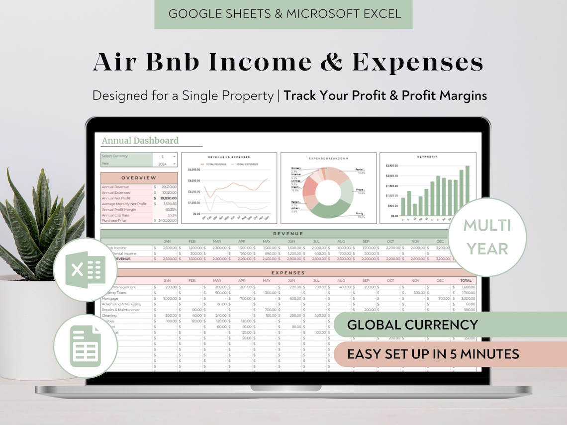 Airbnb Income & Expenses Tracker Spreadsheet Excel Vacation Rental ...