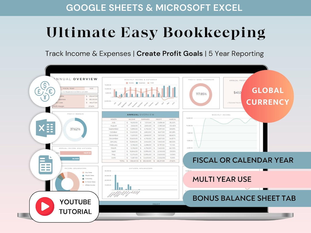 Easy Bookkeeping Template: Excel and Google Sheets Small Business ...