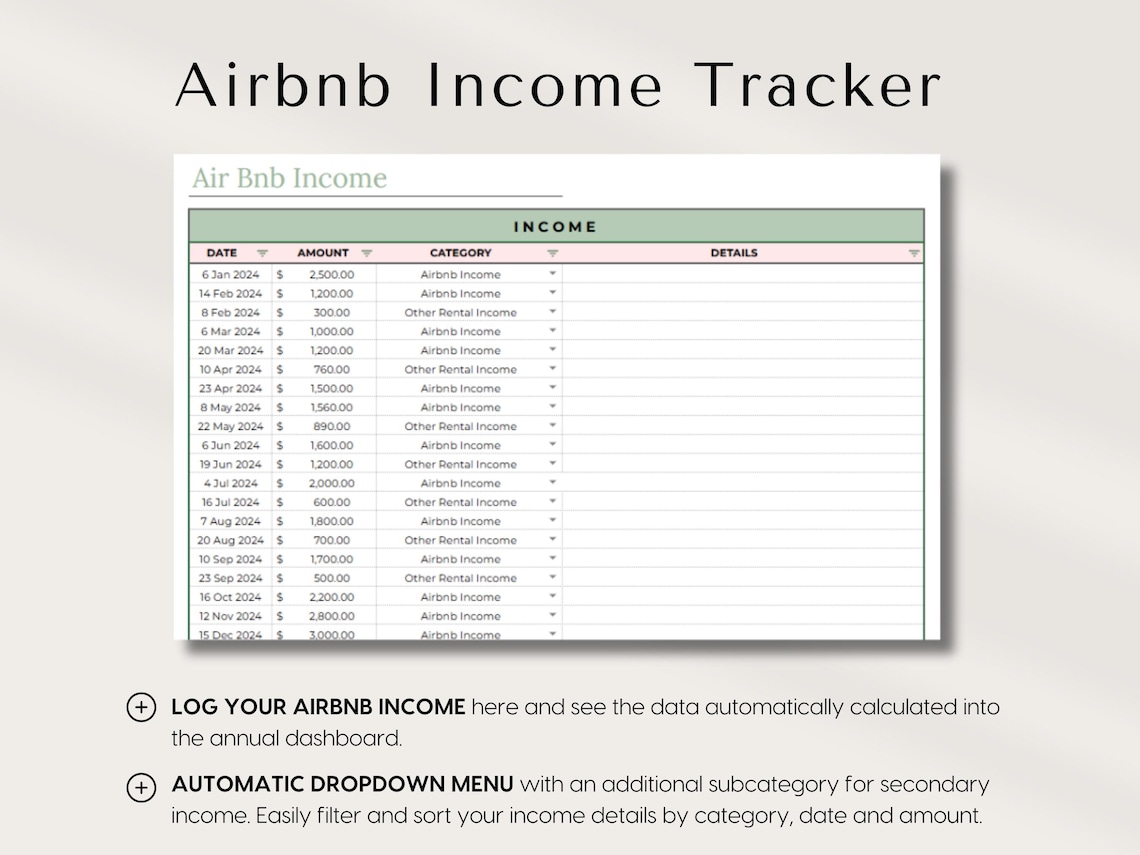 Airbnb Income & Expenses Tracker Spreadsheet Excel Vacation Rental ...