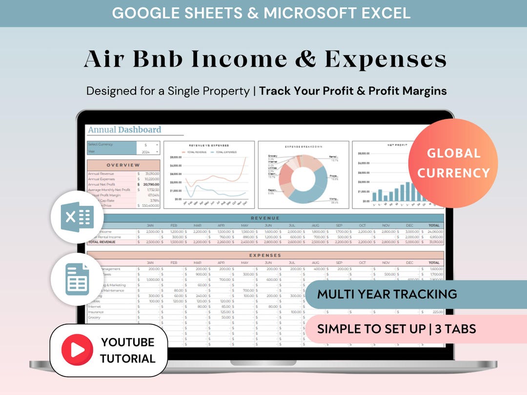 Airbnb Income and Expense Tracker Spreadsheet Excel Vacation Rental ...