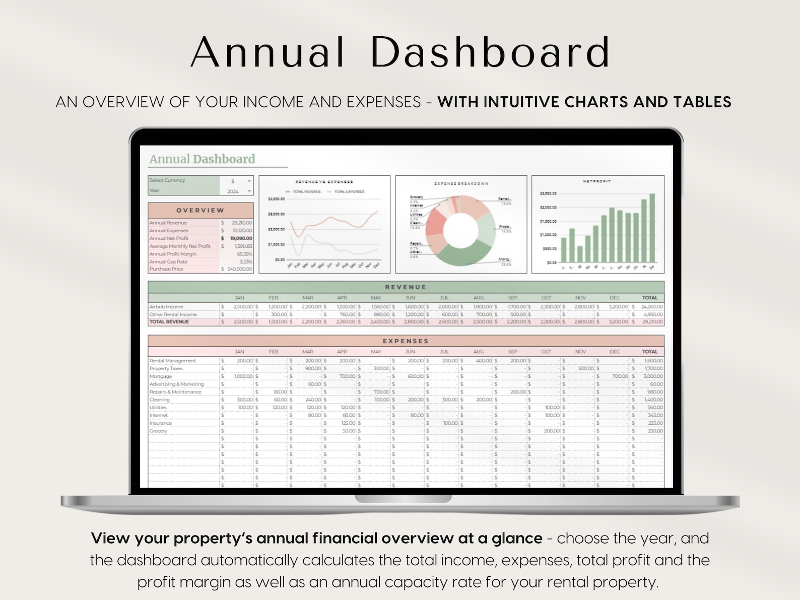 Airbnb Income & Expenses Tracker Spreadsheet Excel Vacation Rental ...