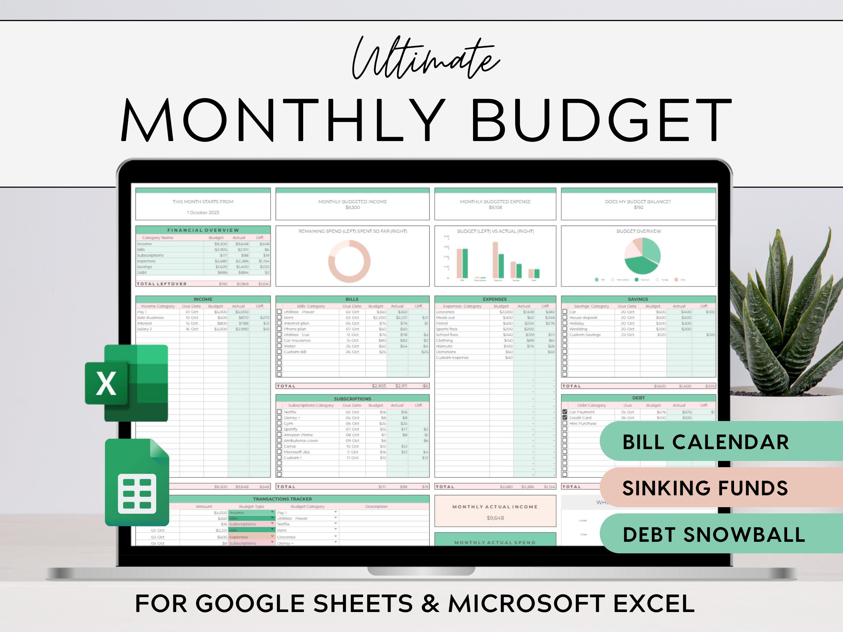Ultimate Monthly Budget Spreadsheet Excel Personal Finance Planner ...
