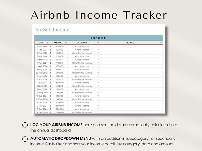 Airbnb Income and Expense Tracker Spreadsheet Excel Vacation Rental Property Bookkeeping Google ...