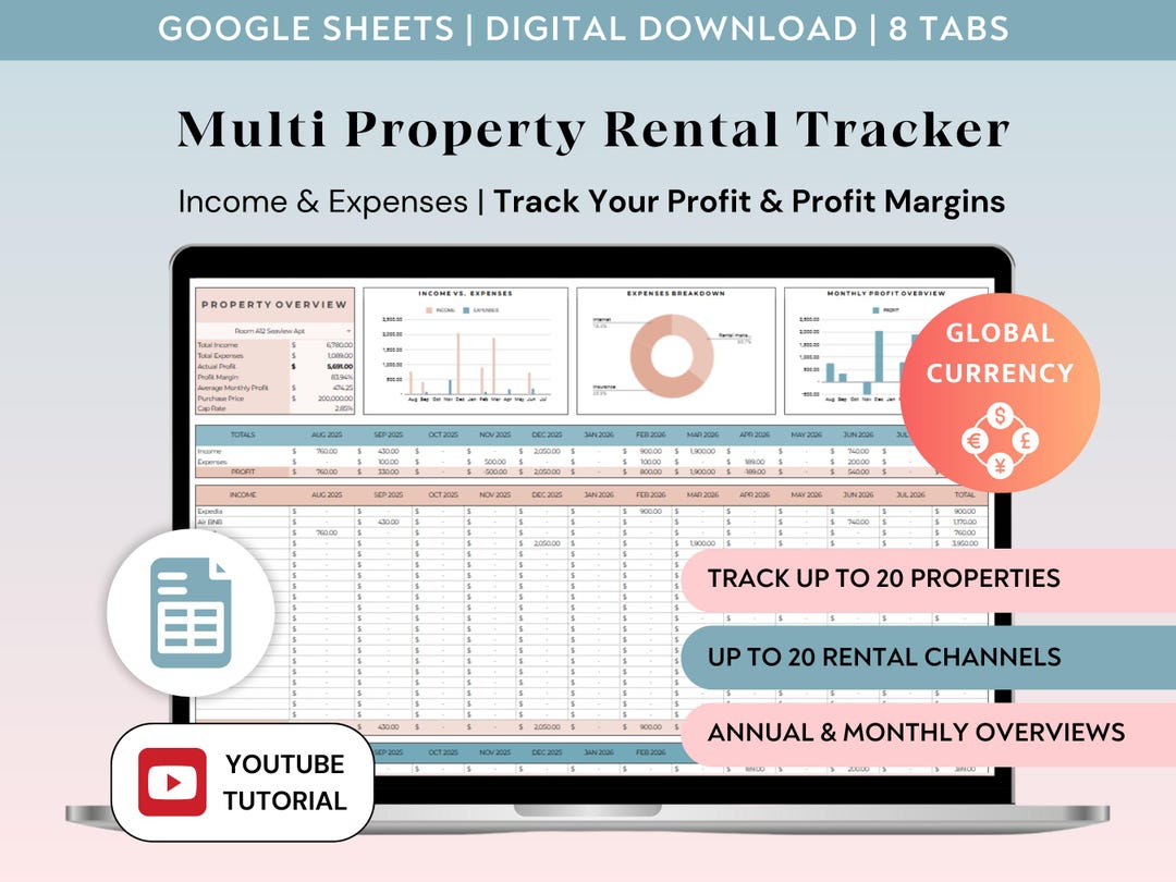 Multi Property Rental Tracker Income and Expenses Spreadsheet Google ...