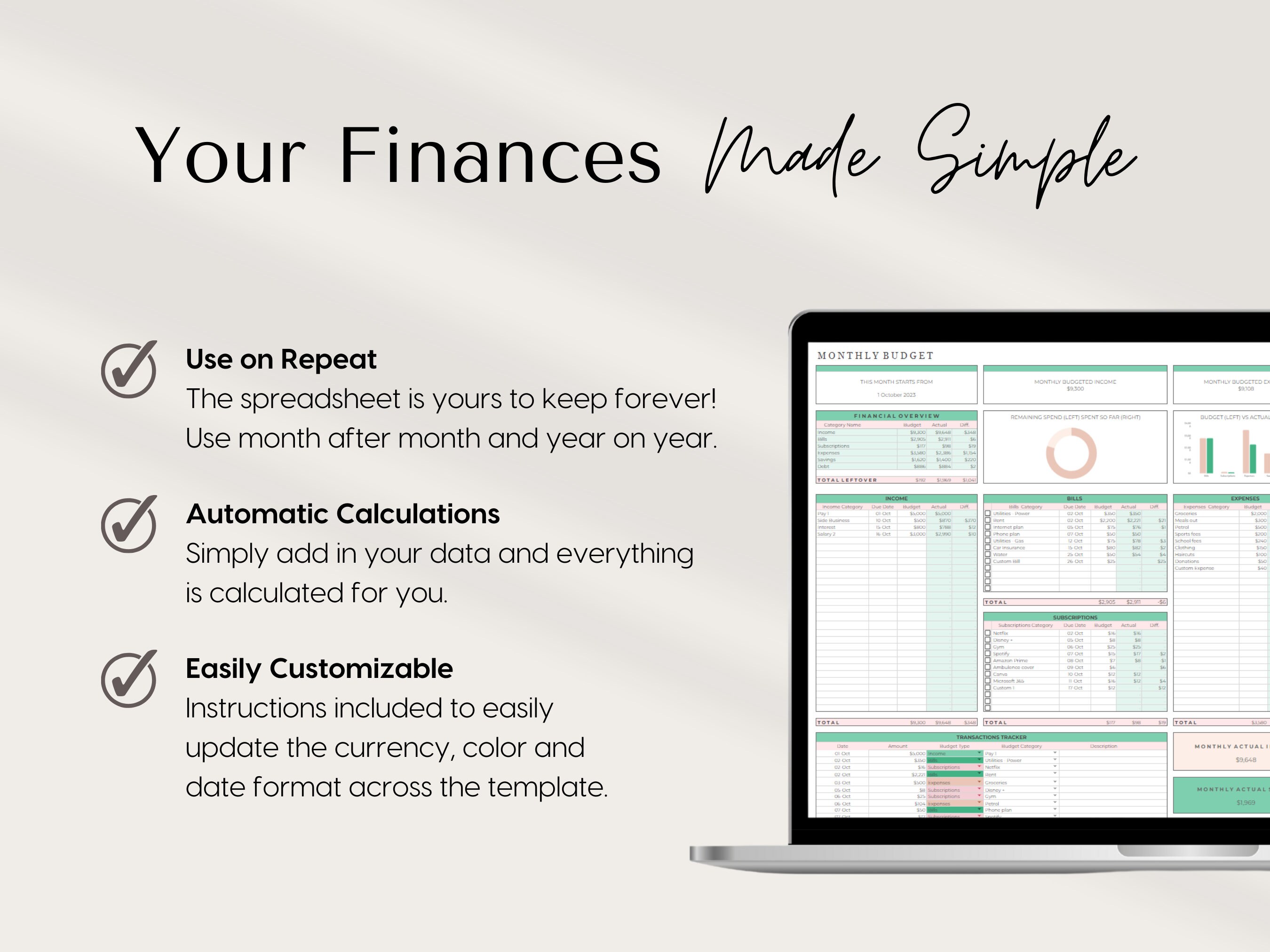 Ultimate Monthly Budget Spreadsheet Excel Personal Finance Planner ...